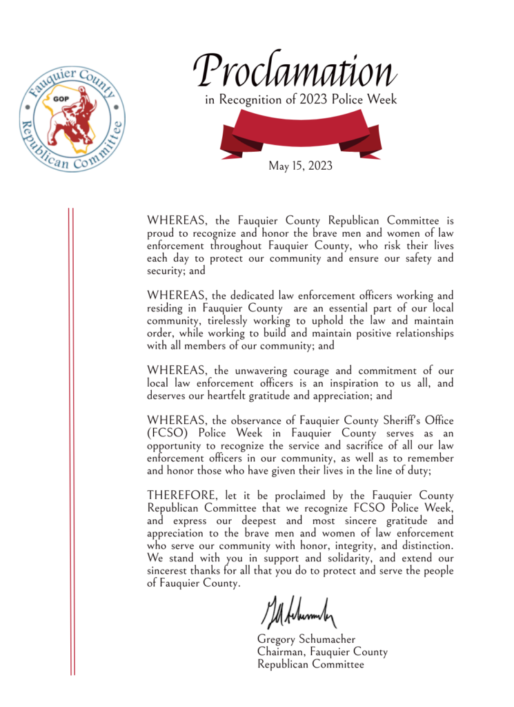 Statements, Proclamations & Chairman's Opinion Pieces - Fauquier GOP